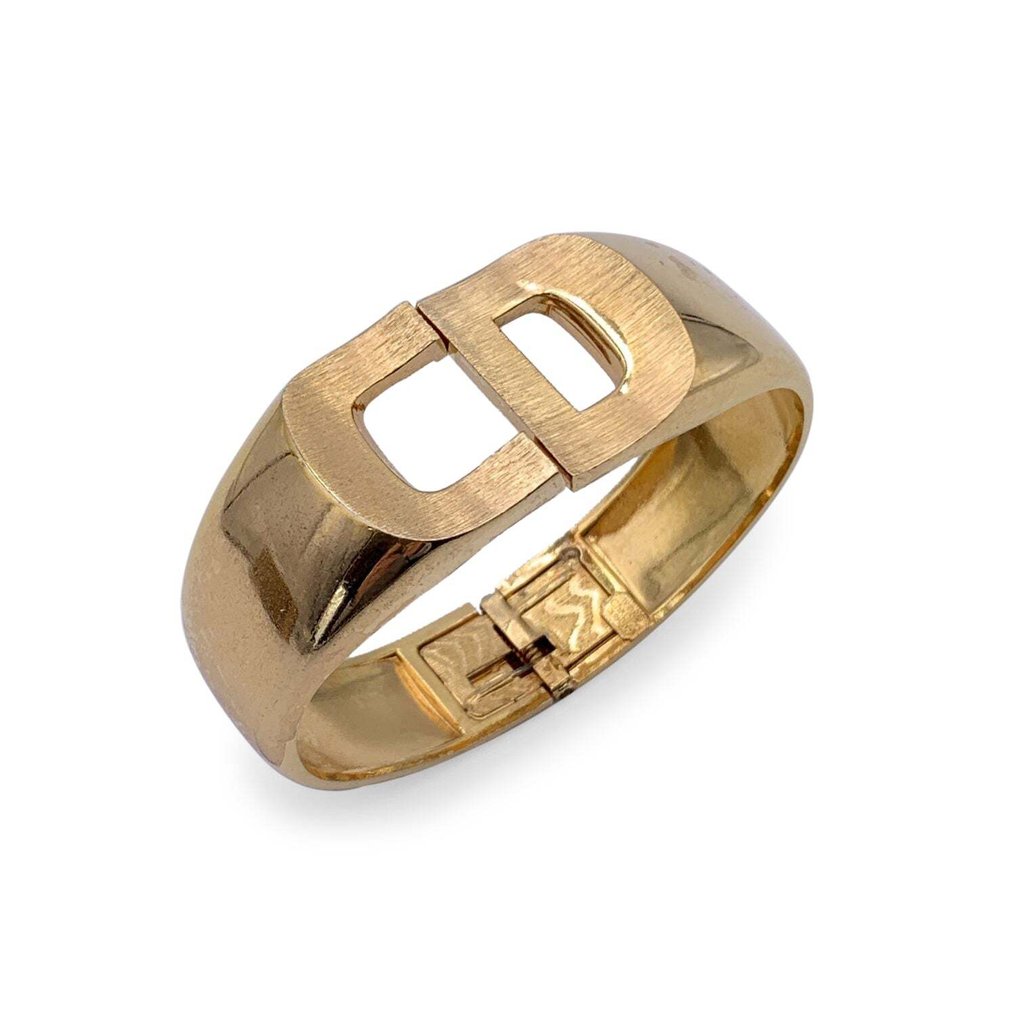 Christian Dior - Vintage Gold Metal Rigid Clamper Bracelet Cuff ...