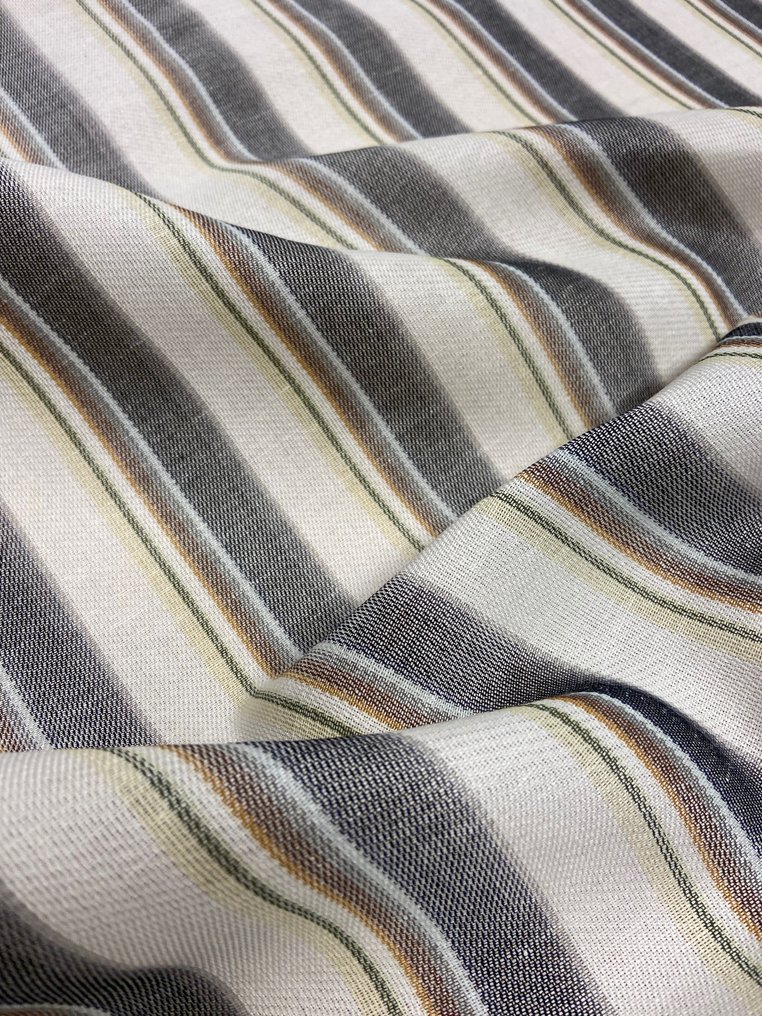 TECIDO DE LINHO LISTRADO PURO FEITO NA ITÁLIA CREME CINZA VERDE ...