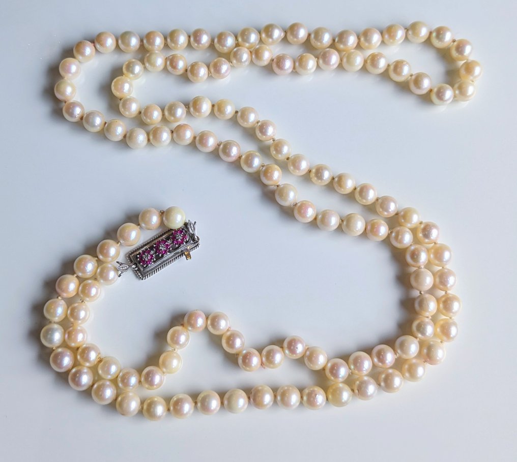 18 carats Or - Collier Perle Akoya - Rubis - Catawiki