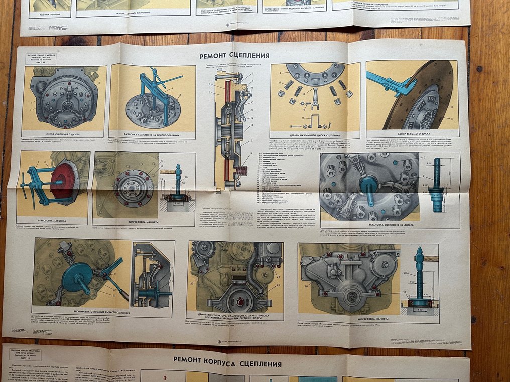 N/A - Lot of 3 Engines Technical Drawing Poster Mechanics - 1980s ...