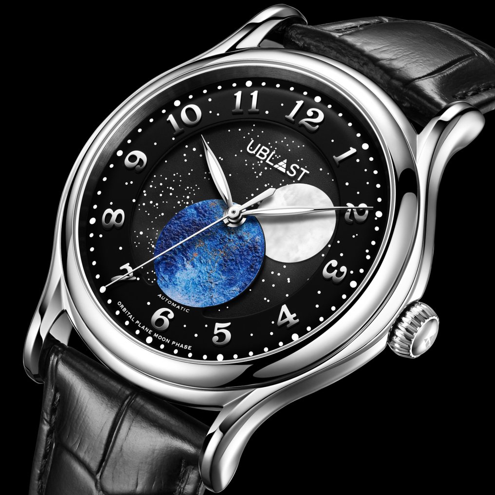 Ublast® - " NO RESERVE PRICE " Orbital Plane - Automatic Moon Phase - REF.UBORPL42BK + Watch ...