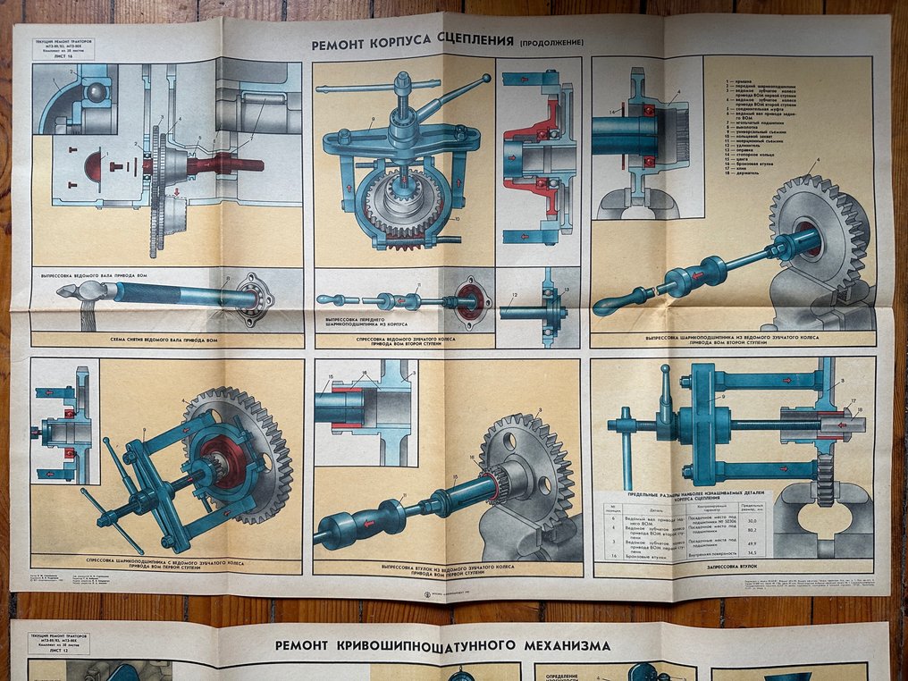 N/A - Lot of 3 Engines Technical Drawing Poster Mechanics - 1980s ...
