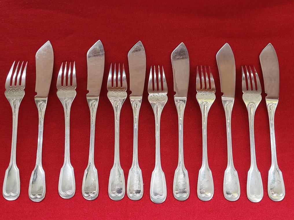 Charles Christofle - Fish cutlery set (12) - Chinon-Old Model - Blanc ...