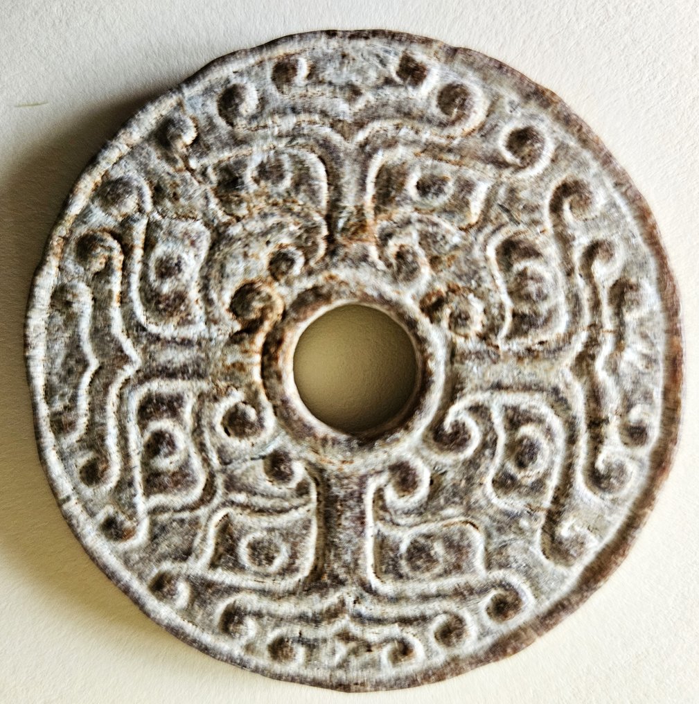 Stone Ancient Chinese Bi-Disc from a tomb - four Tao-Tie dragon Masks ...