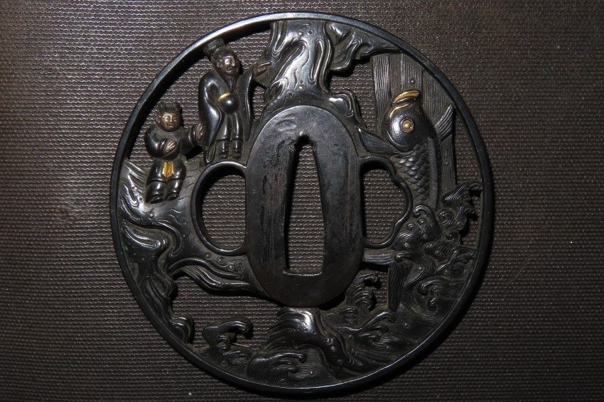 Katana - shakudo - Toryumon Sukashi Tsuba : C3-887 - Japon - Période ...