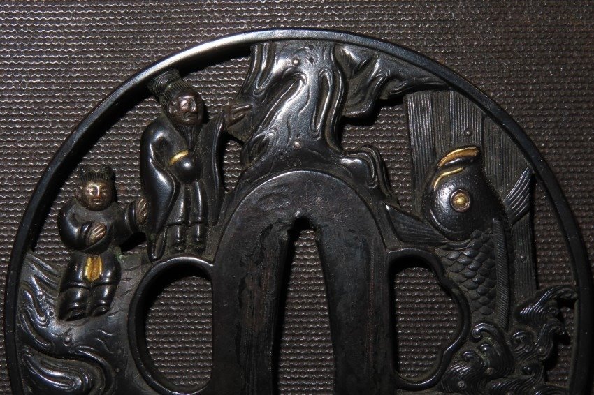 Katana - shakudo - Toryumon Sukashi Tsuba : C3-887 - Japon - Période ...