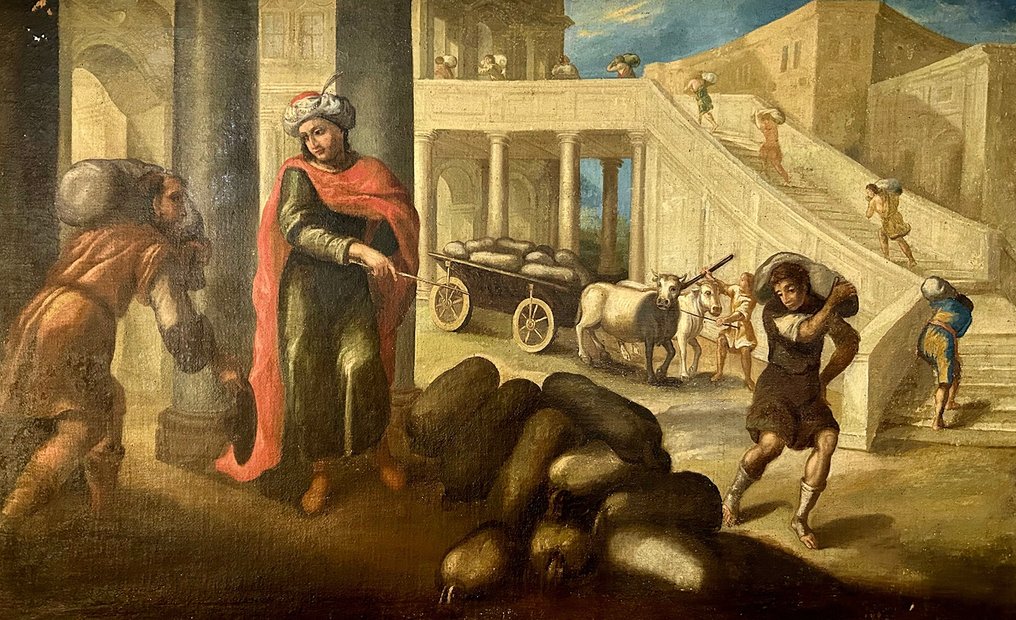 Scuola italiana (XVII) - Giuseppe fa ammassare il grano in vista della ...