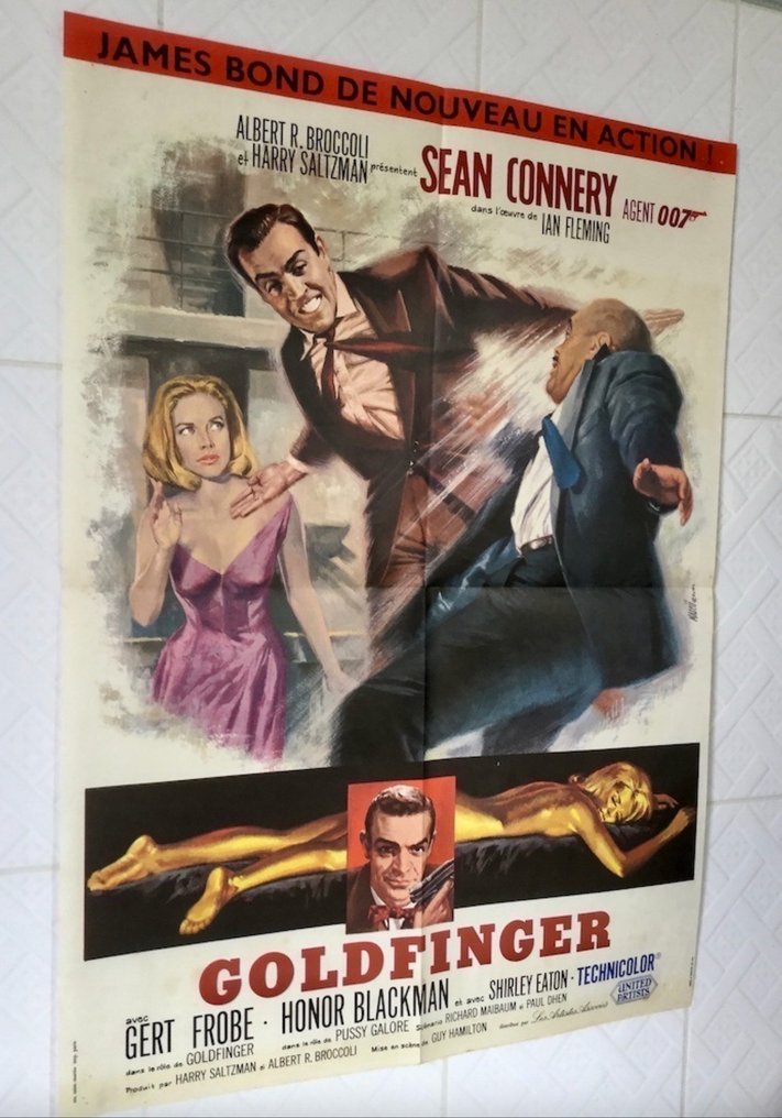 Art by Jean Mascii - Goldfinger (1964) Sean Connery - Original French Cinema release 80x60 cm ...