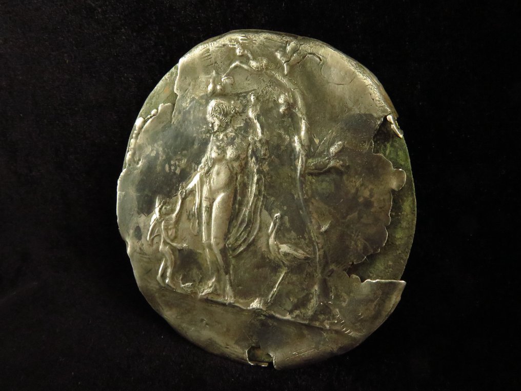 Ancient Roman Bronze Handmirror with Silver back decorated with the ...