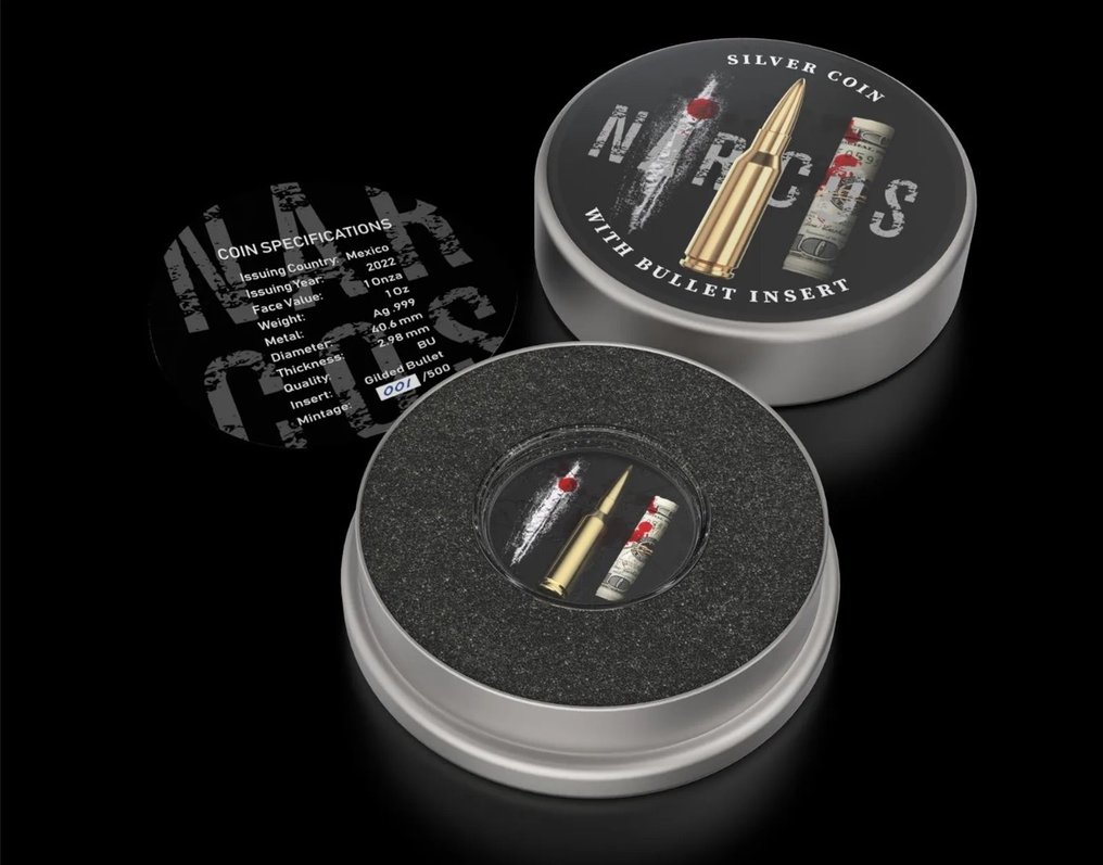 Mexiko. 5 Dollars Mexico 2022 1 Onza - Narcos 3D Bullet Coin - 1 Oz ...