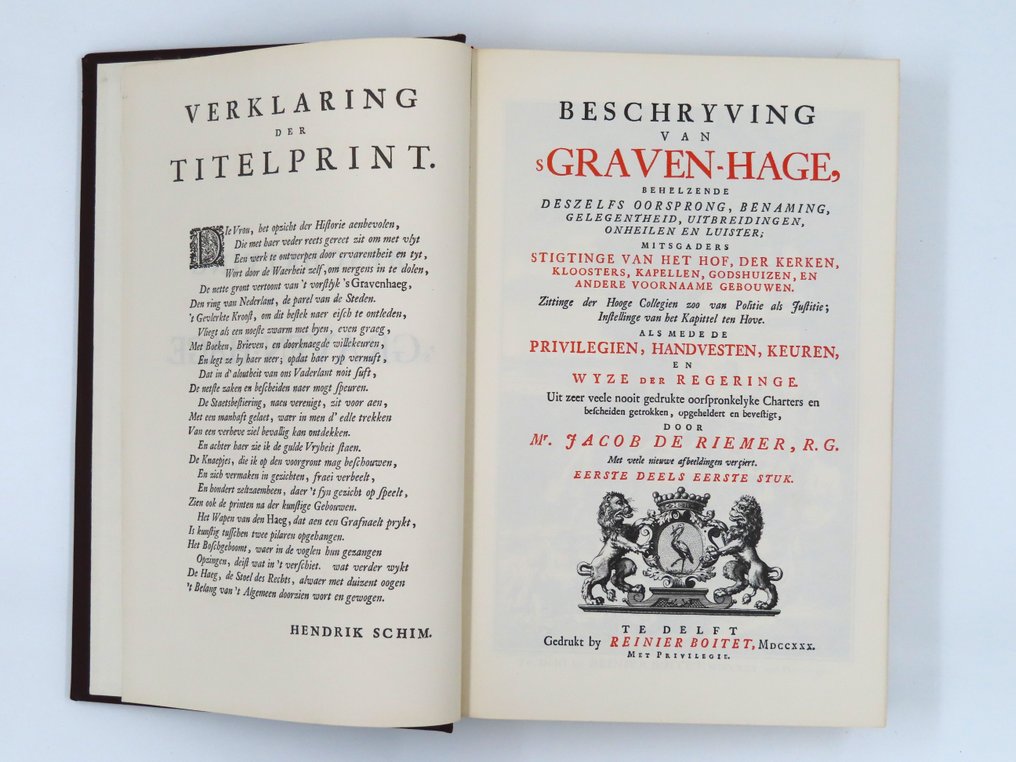 Jacob de Riemer - Beschryving van 's-Graven-Hage - 1730-1973 - Catawiki
