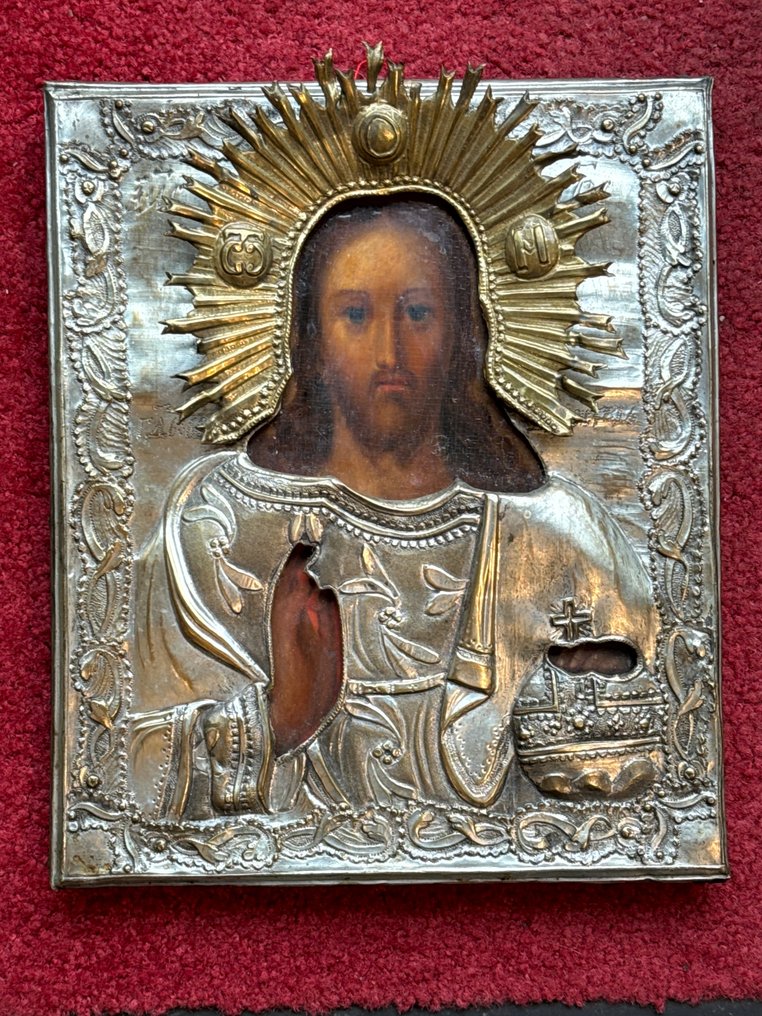 Ikone - Christus Pantokrator, mit Oklad - Holz, Messing - Catawiki