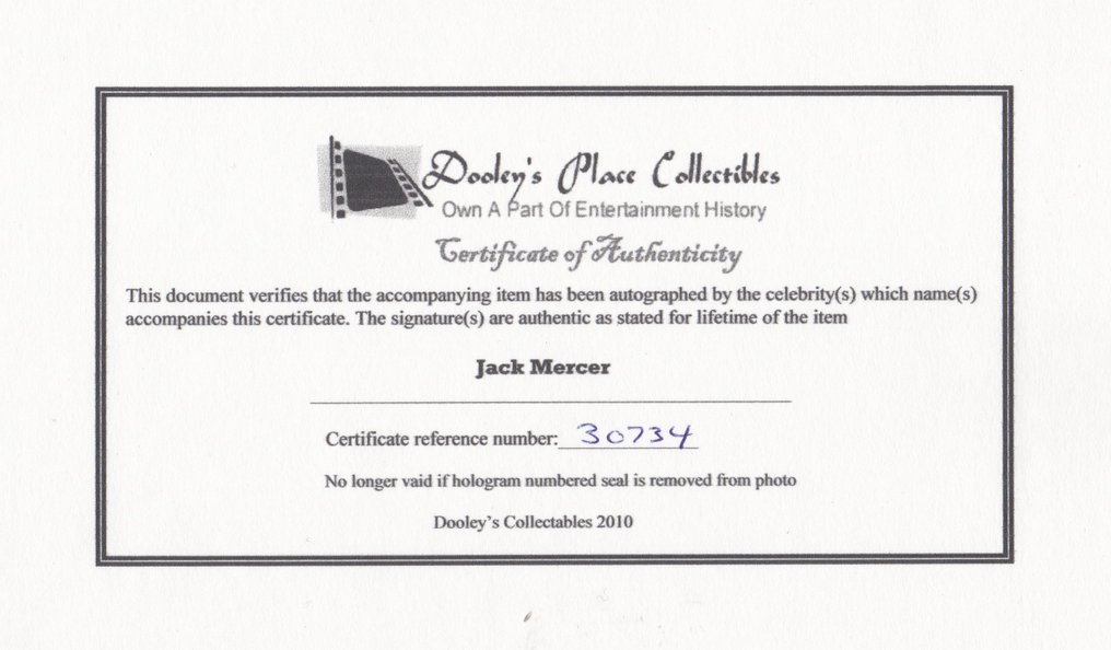 Fleischer Studios - Jack Mercer - Autographed photo - Voice of Popeye ...