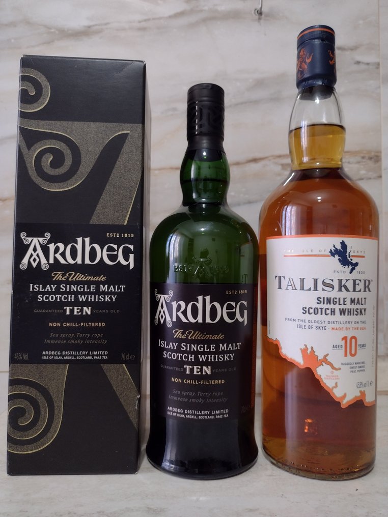 Ardbeg 10yo + Talisker 10yo - Original bottling - 1.0 Litre, 700ml - 2 ...